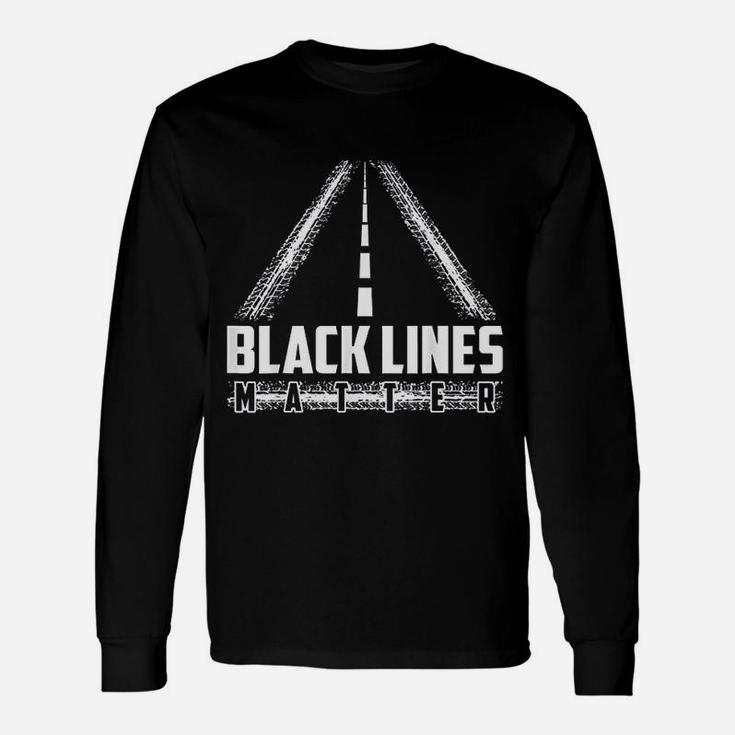 Black Lines Matter Cool Vehicle Car Burnout Long Sleeve T-Shirt - Seseable