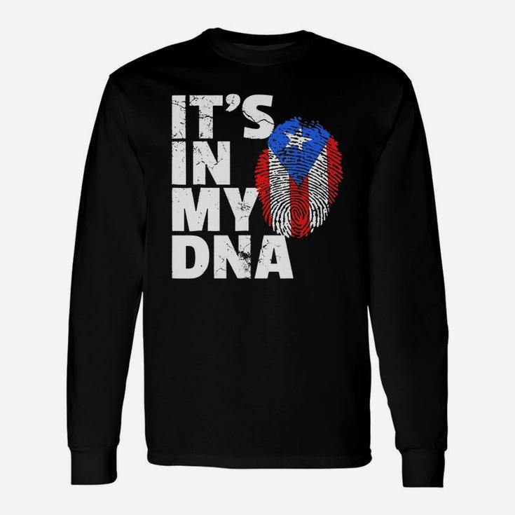 Its In My Dna Puerto Rico Rican Flag Long Sleeve T-Shirt - Seseable