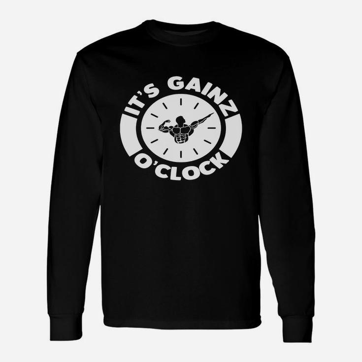 It's Gainz O'clock Gym Workout Time Fitness Long Sleeve T-Shirt - Seseable