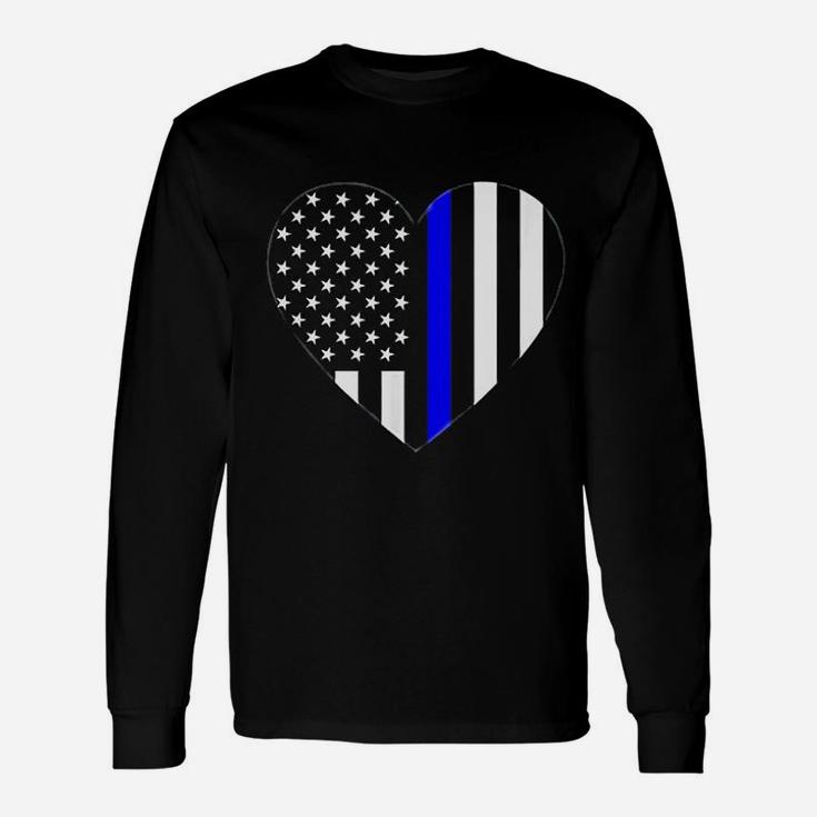 Love Our Police Officer Us Flag Heart Thin Blue Line Long Sleeve T ...