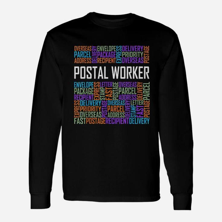 Postal Worker Words Mailman Postman Long Sleeve T-Shirt - Seseable