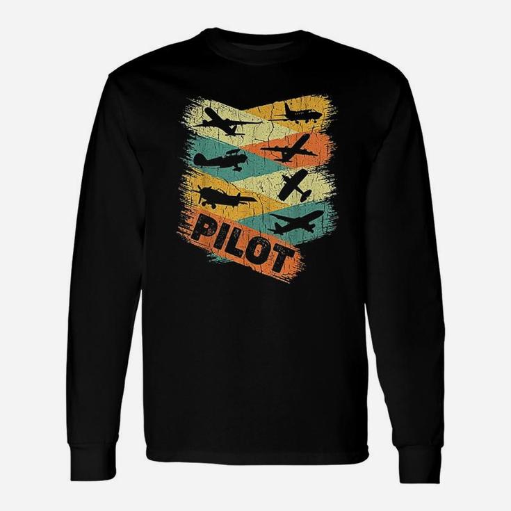 Retro Aviation Pilot Vintage Plane Graphic Aviator Long Sleeve T-Shirt ...
