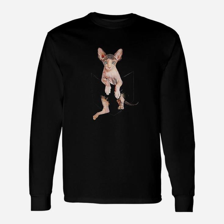 Sphynx Cat In Pocket Long Sleeve T-Shirt - Seseable