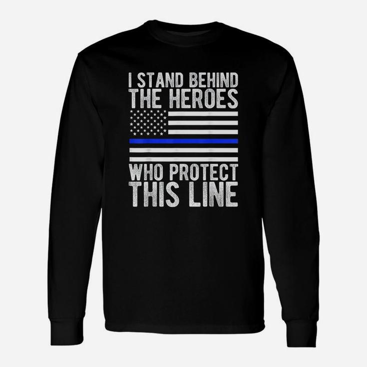 Thin Blue Line Flag Police Hero Law Enforcement Support Long Sleeve T ...