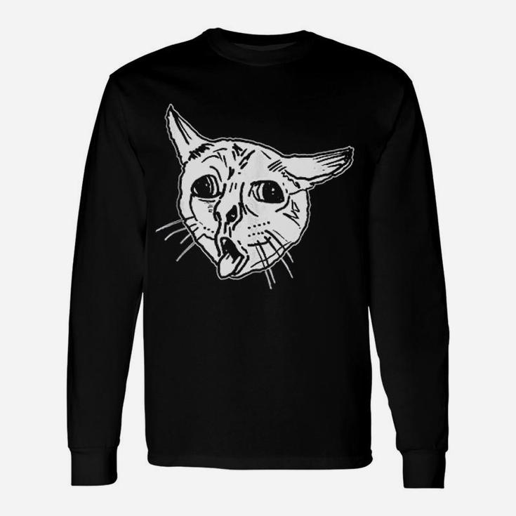 Ugly Coughing Cat Meme Long Sleeve T-Shirt - Seseable