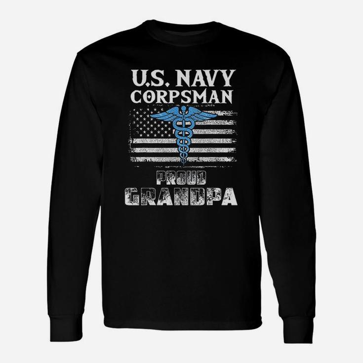 Us Navy Corpsman Proud Grandpa Awesom Long Sleeve T-Shirt | Seseable