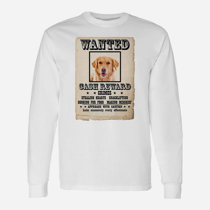 Golden Retriever Dog Wanted Poster Long Sleeve T-Shirt | Seseable