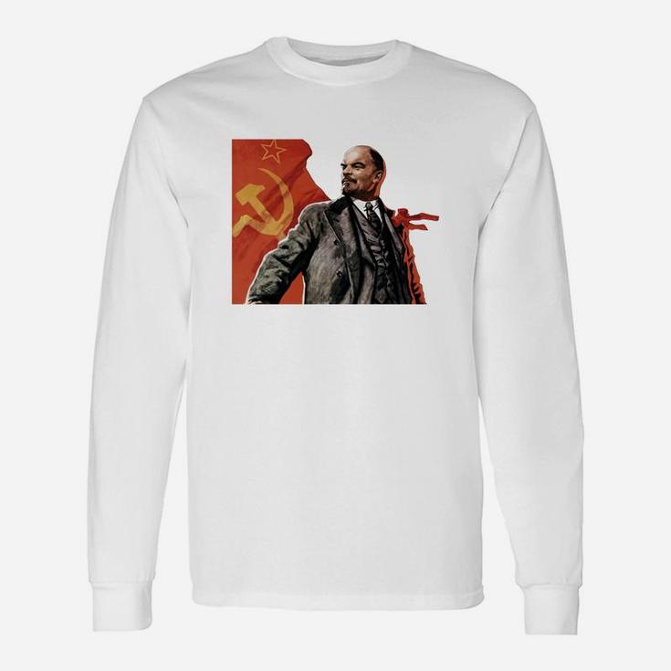 Lenin With Soviet Flag Long Sleeve T-Shirt - Seseable