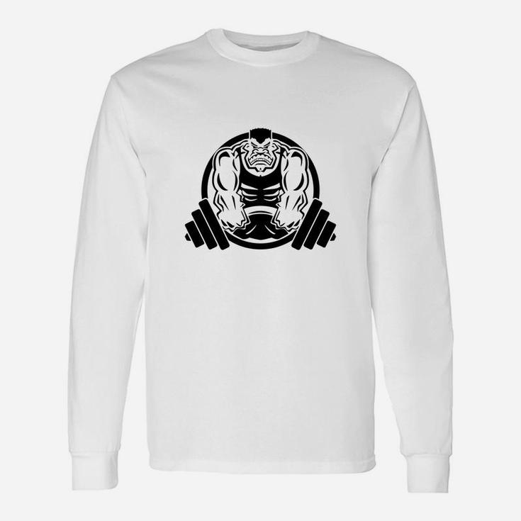 Weightlifting Muscle Fitness Gym Cartoon Long Sleeve T-Shirt | Seseable UK