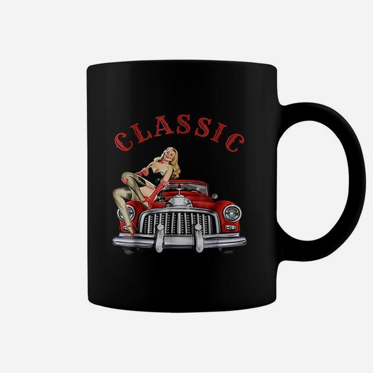 Classic Vintage Old School Car Pin Up Girl Coffee Mug | Seseable