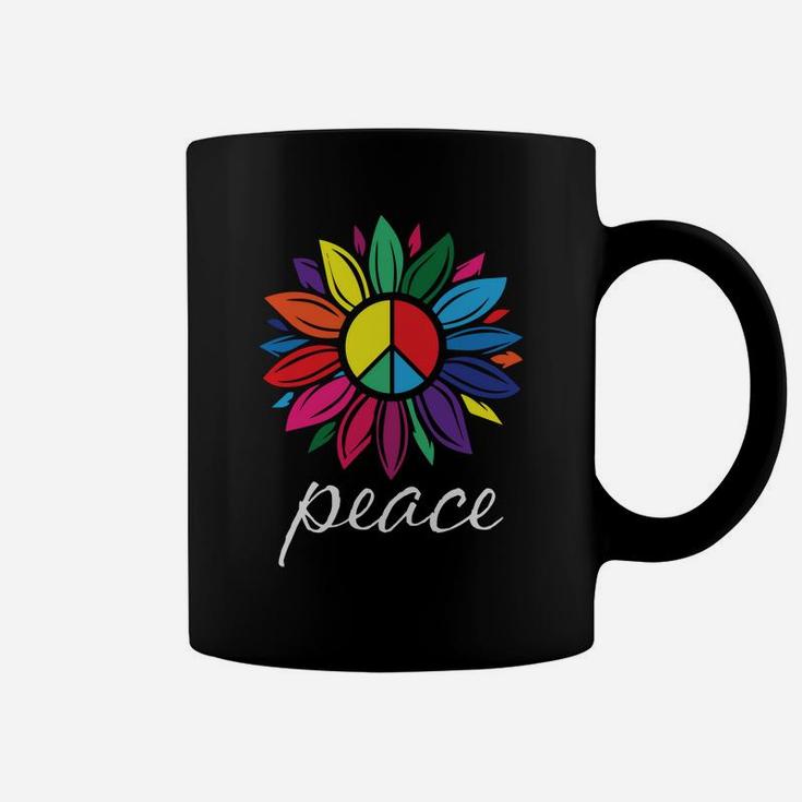 Colorful Flower Hippie Peace Symbol Gift Idea Coffee Mug - Seseable
