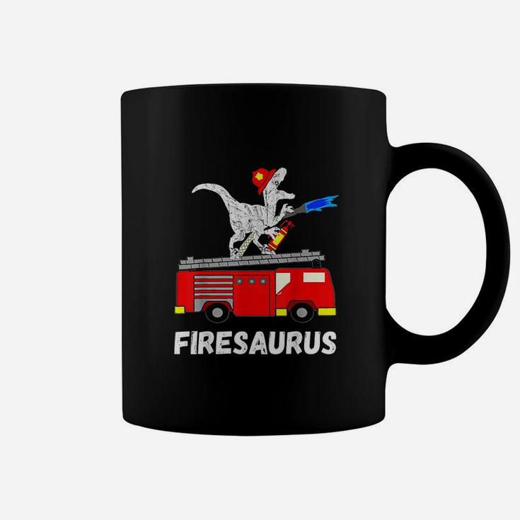 Fire Fighter Saurus Firetruck Fireman Dinosaur Coffee Mug - Seseable