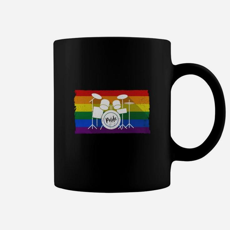 Gay Pride Rainbow Flag - Drum Kit Drummer Shadow Design T-shirt Coffee ...