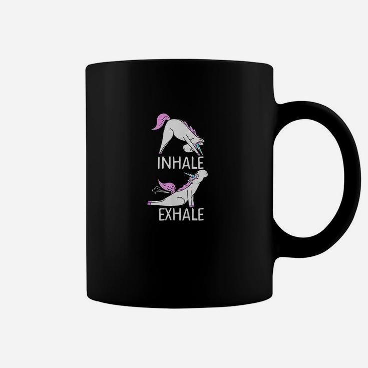Inhale Exhale Funny Farting Unicorn Yoga Meme Gift Coffee Mug - Seseable