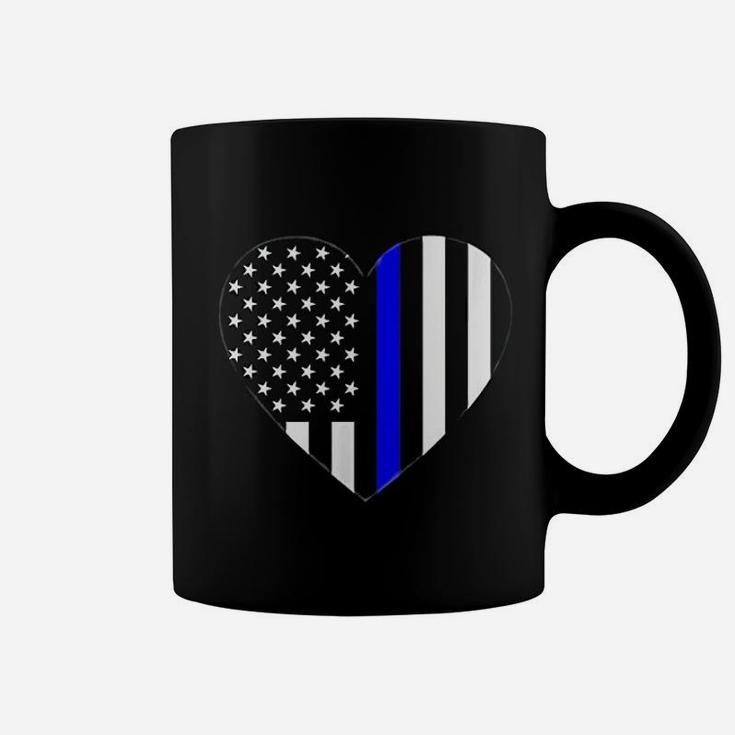 Love Our Police Officer Us Flag Heart Thin Blue Line Coffee Mug - Seseable