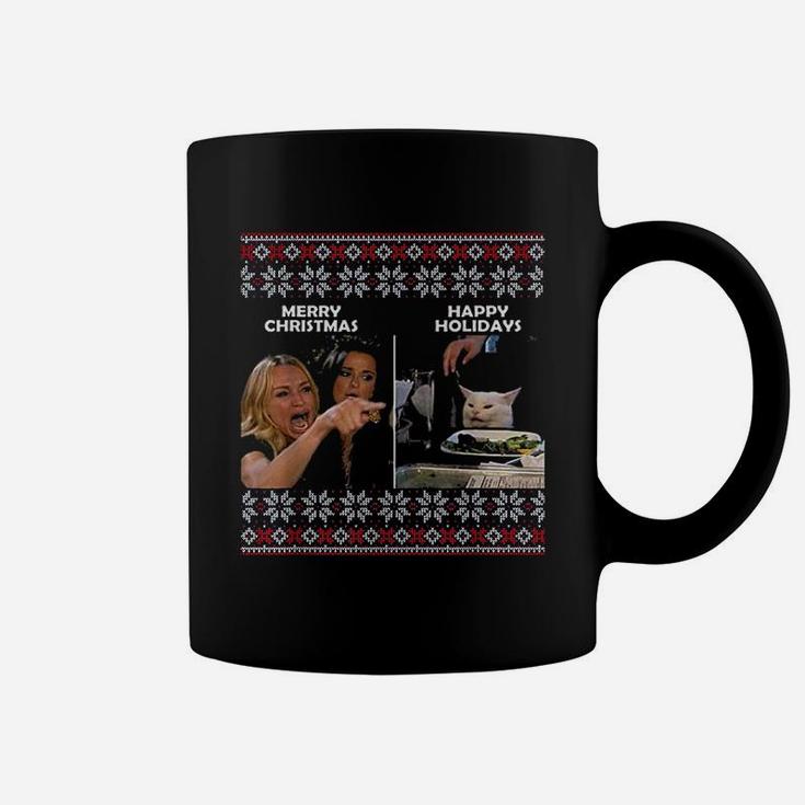 Merry Christmas Happy Holidays Yelling At Cat Meme Xmas Gift Coffee Mug ...