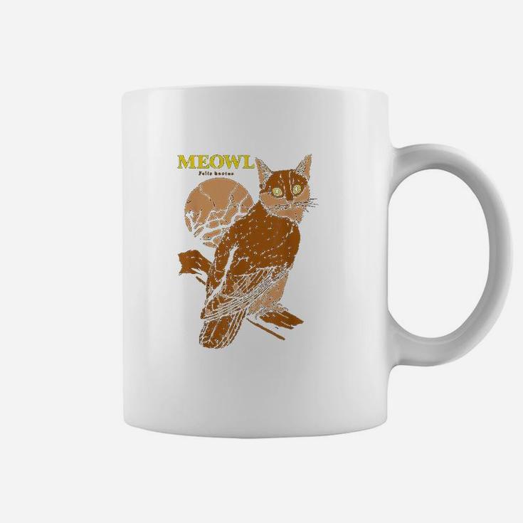 Meowl Cat Owl With Tree And Full Moon Coffee Mug | Seseable