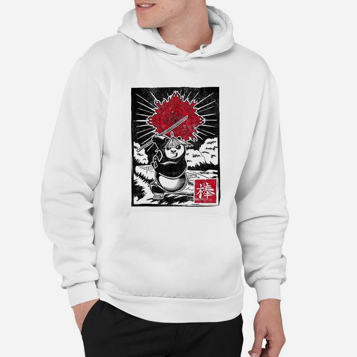 Panda Master Po Action Pose Woodcut Poster Hoodie - Seseable