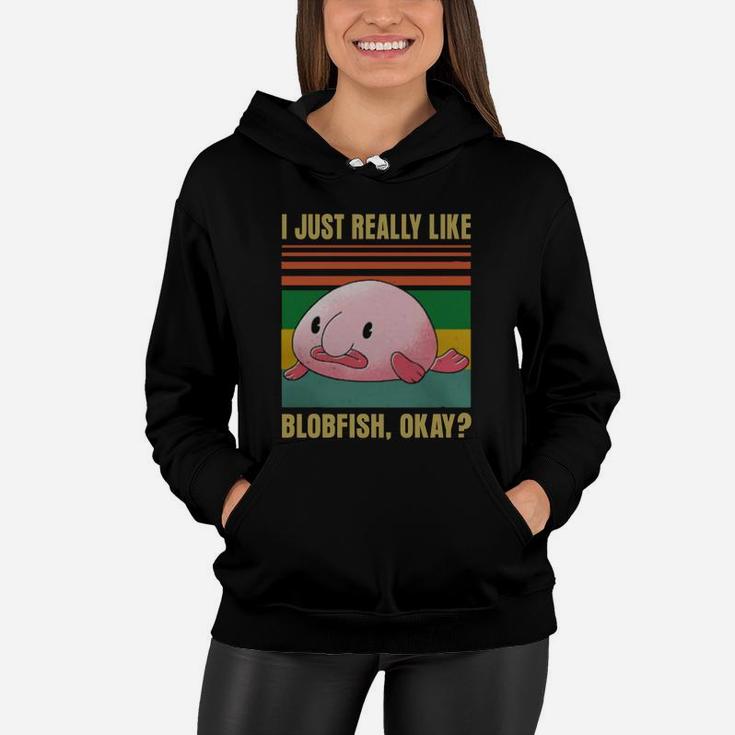 Blobfish Blobby Fishing Retro Vintage Women Hoodie - Seseable