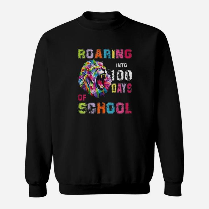 100 Days Of School Shirt Lion Roaring Into 100th Day Sweat Shirt | Seseable