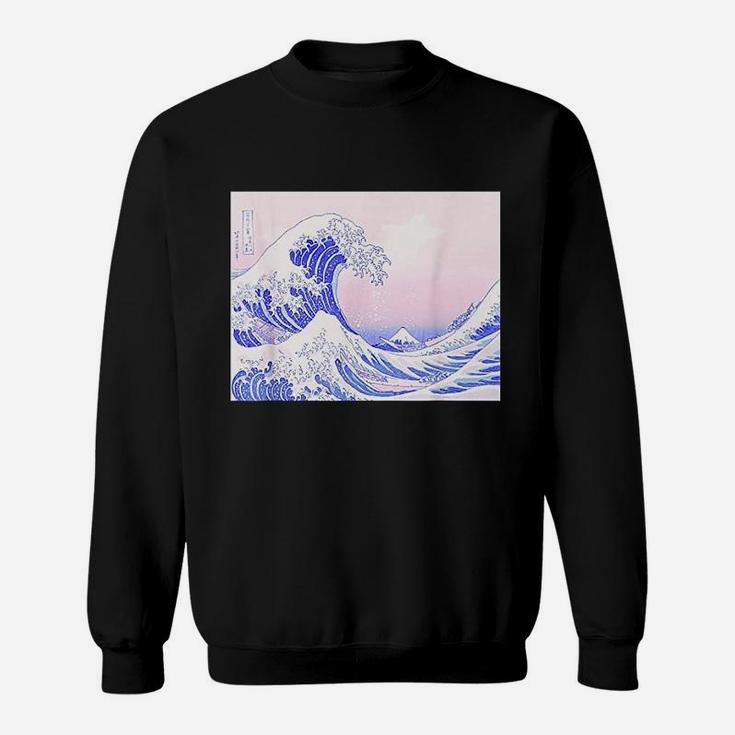 Aesthetic Pastel Pink Purple Great Wave Japanese Sweat Shirt - Seseable