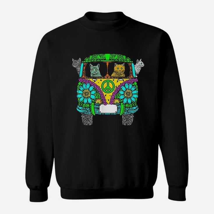 Cats Cat Floral Bus Peace Sweat Shirt - Seseable