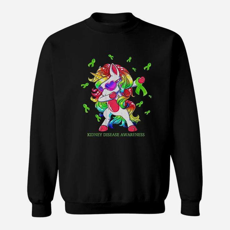 Dabbing Unicorn Kidney Disease Awareness Ribbon Sweat Shirt | Seseable