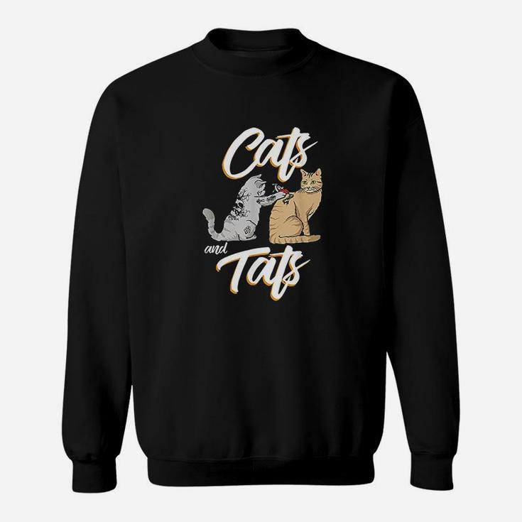 Funny Cat Gift Here Cute Cats And Tats Sweat Shirt | Seseable