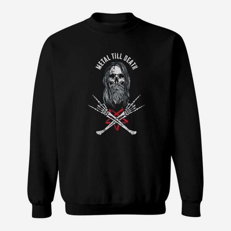 Rock Heavy Metal Till Death Bearded Skull Metalhead Sweat Shirt - Seseable
