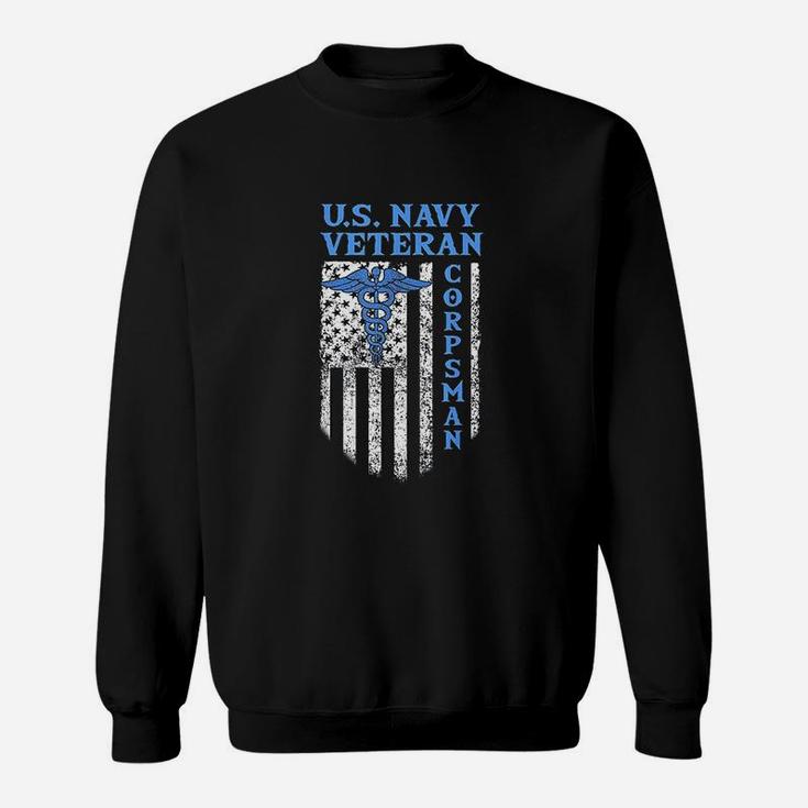 Us Navy Corpsman Veteran Usa Flag Vintage Sweat Shirt - Seseable