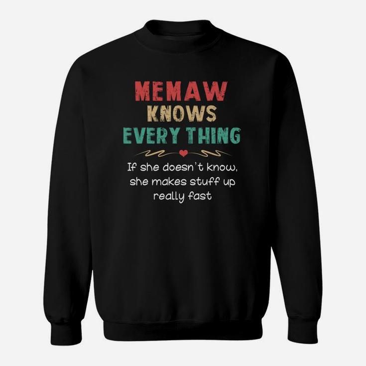 Vintage Memaw Knows Everything Quote Black Sweat Shirt - Seseable