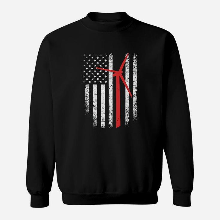 Wind Turbine Technician American Flag Sweat Shirt - Seseable