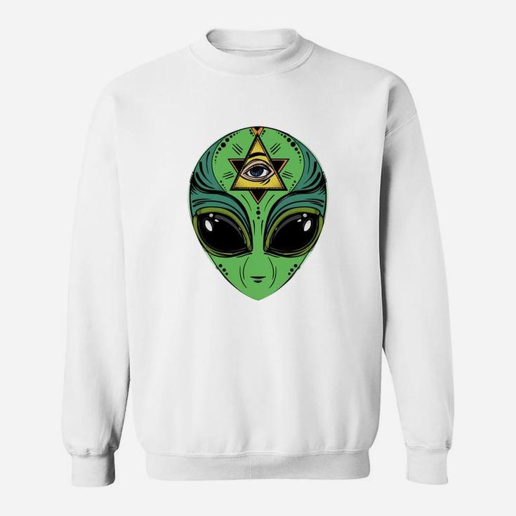 Alien Face And Alien Shuttle In The Space Sweat Shirt - Seseable