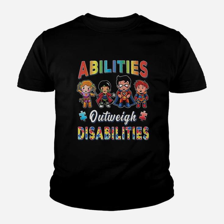 Awareness Boy Abilities Outweigh Disabilities Teacher Kid T-Shirt ...