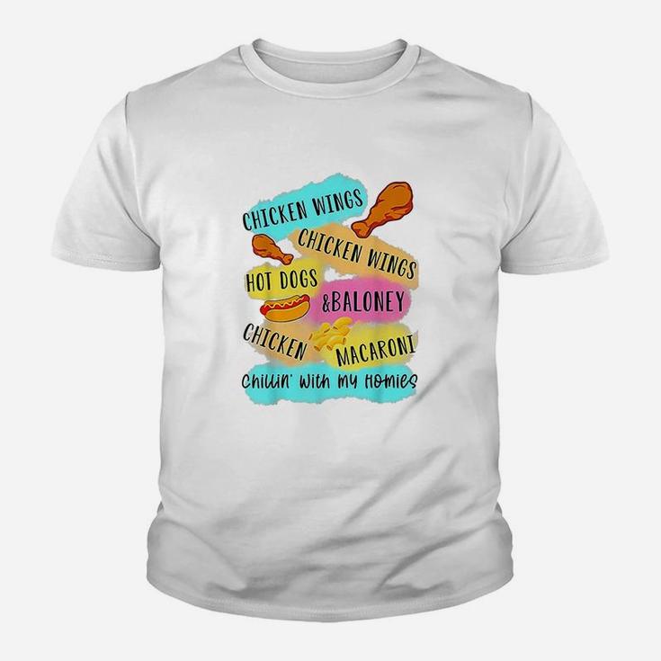 Chicken Wing Hot Dog And Baloney Funny Homies Chillin Meme Kid T-Shirt ...