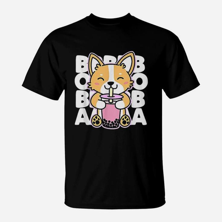 Kawaii Boba Cute Anime Dog Corgi Kawaii Tea Drink T-Shirt - Seseable