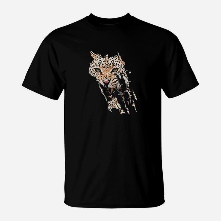 Leopard Face African Safari Wild Cat Paws T-Shirt - Seseable