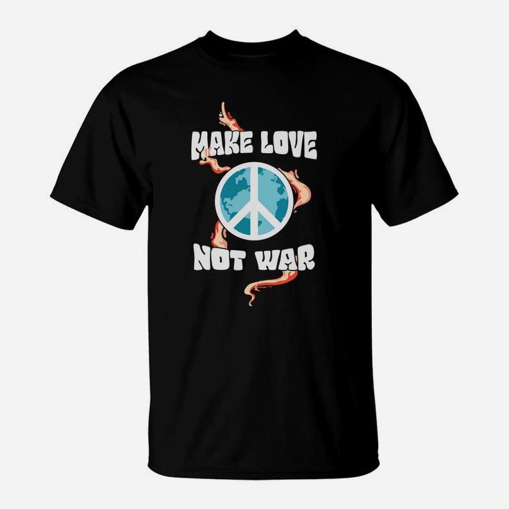 Make Love Not War Hippie Earth Peace Sign T-Shirt - Seseable