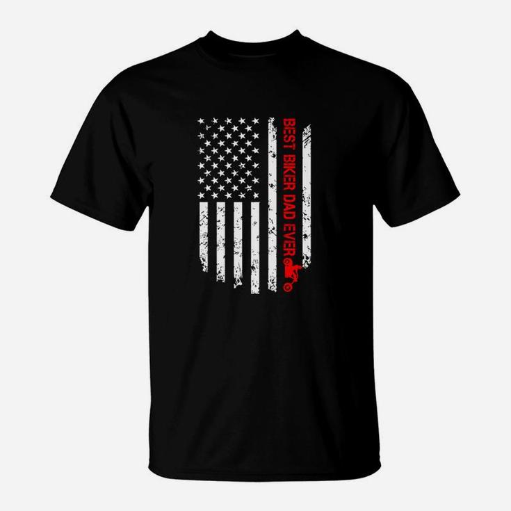Mens Best Biker Dad Ever American Flag Cool T-Shirt - Seseable
