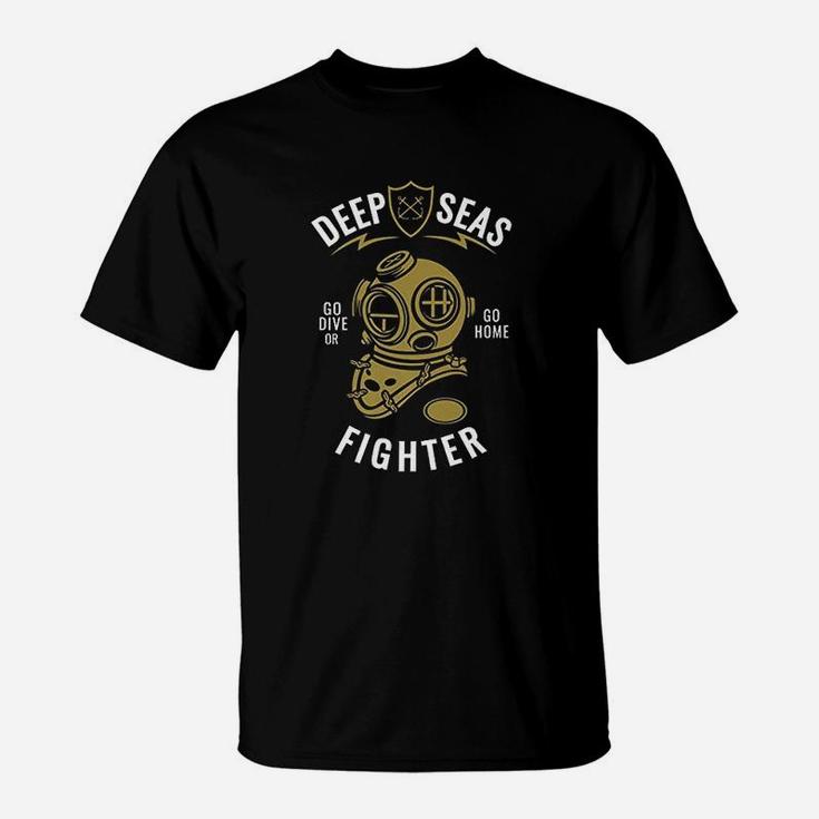 Scuba Diving Dive Deep Go Deep Diver Helmet T-Shirt | Seseable