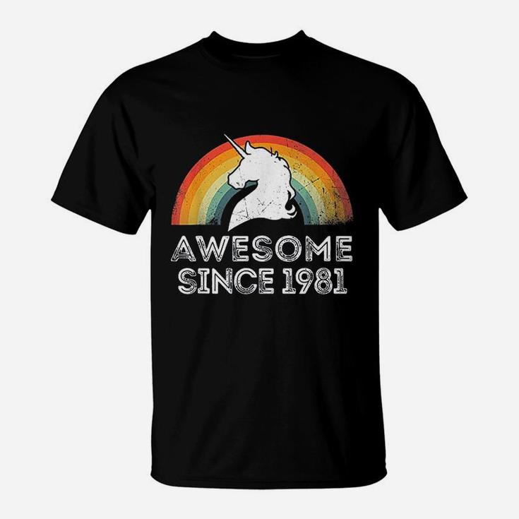 Vintage Unicorn Awesome Since 1981 41st Birthday 41 Years Old T-Shirt ...
