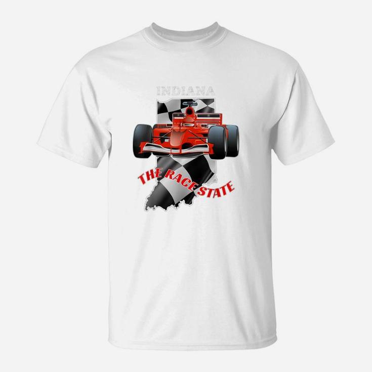 500 Indianapolis Indiana The Race State Checkered Flag T-Shirt - Seseable