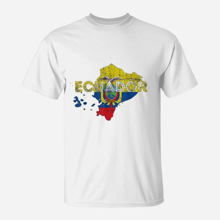 Ecuadorian Map And Flag Souvenir Distressed Ecuador T-Shirt | Seseable