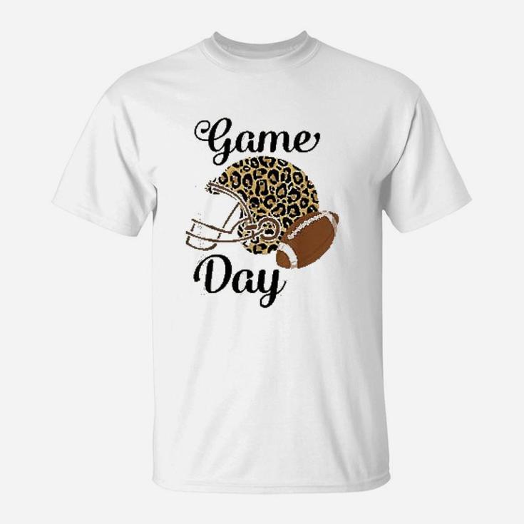 Game Day Football Helmet Leopard Print Sports Football Mom Gift T-Shirt ...