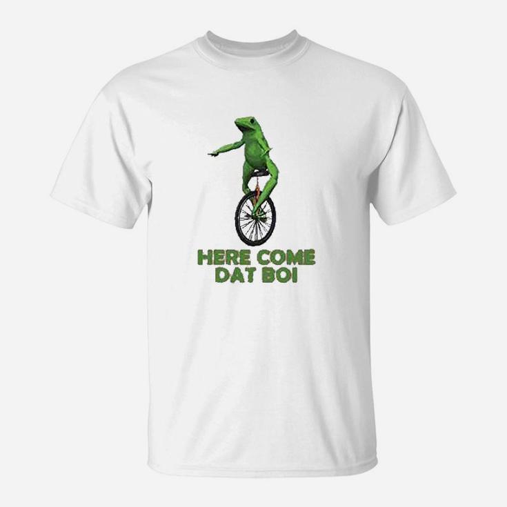 Here Come Dat Boi Meme Frog Funny Unicycle T-Shirt | Seseable