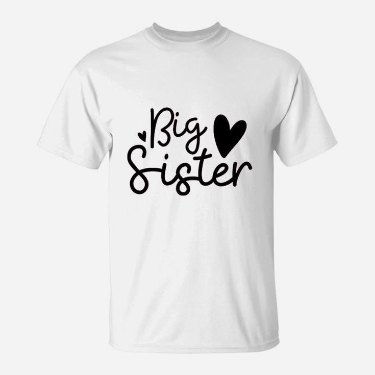 Olive Loves Apple Cursive Big Sister Hearts Sibling Reveal T-Shirt ...