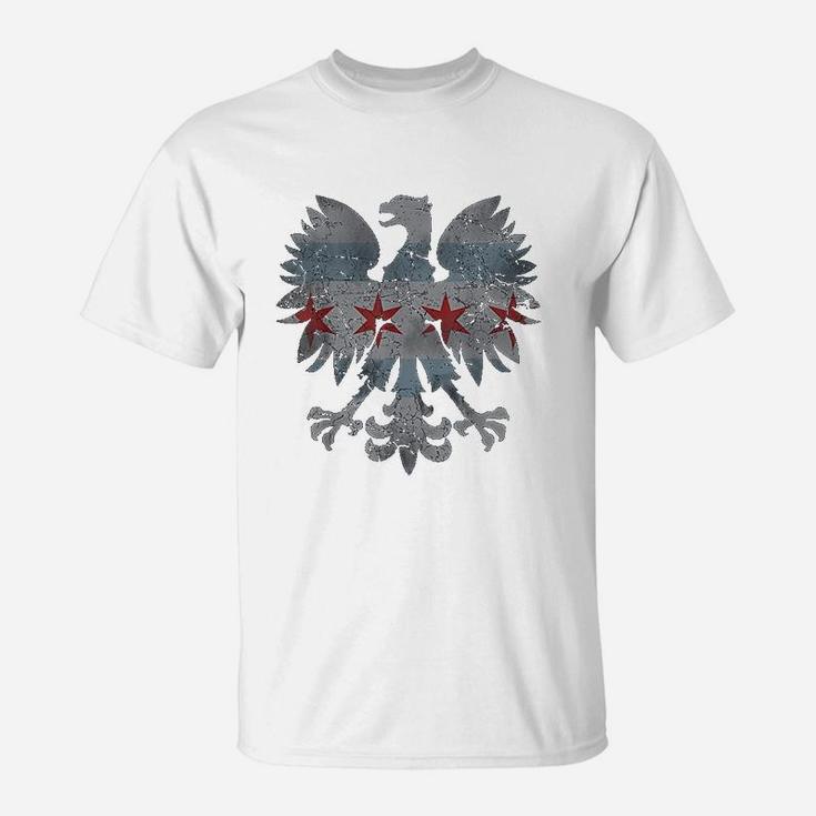 Vintage Polish Eagle Flag Of Chicago Family Heritage T-Shirt - Seseable